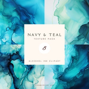 Alcohol Ink Watercolor Background | Navy Teal Clipart | Instant ...