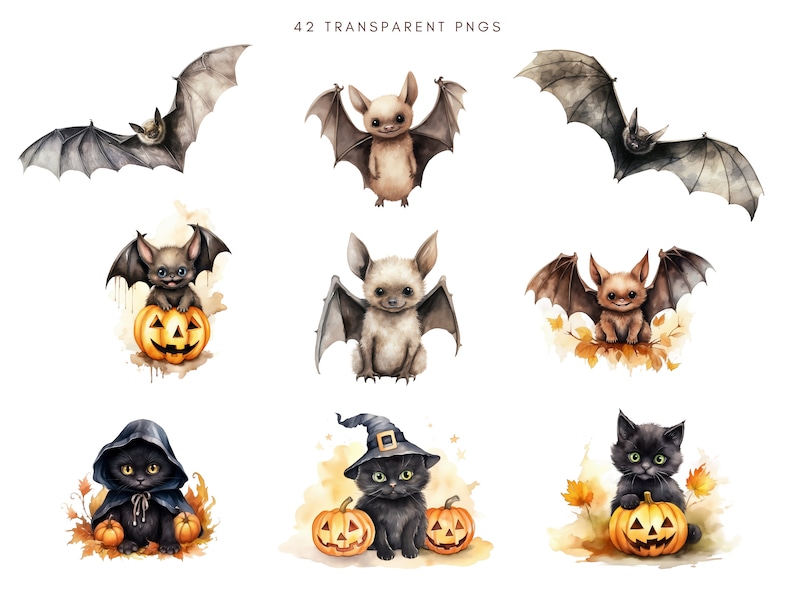 Cute Halloween Clipart Set | Ghosts Spiders Witch Bats | Instant ...