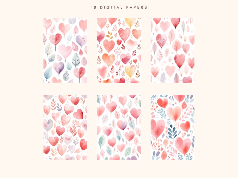Sweet Heart Digital Paper Digital Paper Pack Scrapbook Paper Watercolor ...
