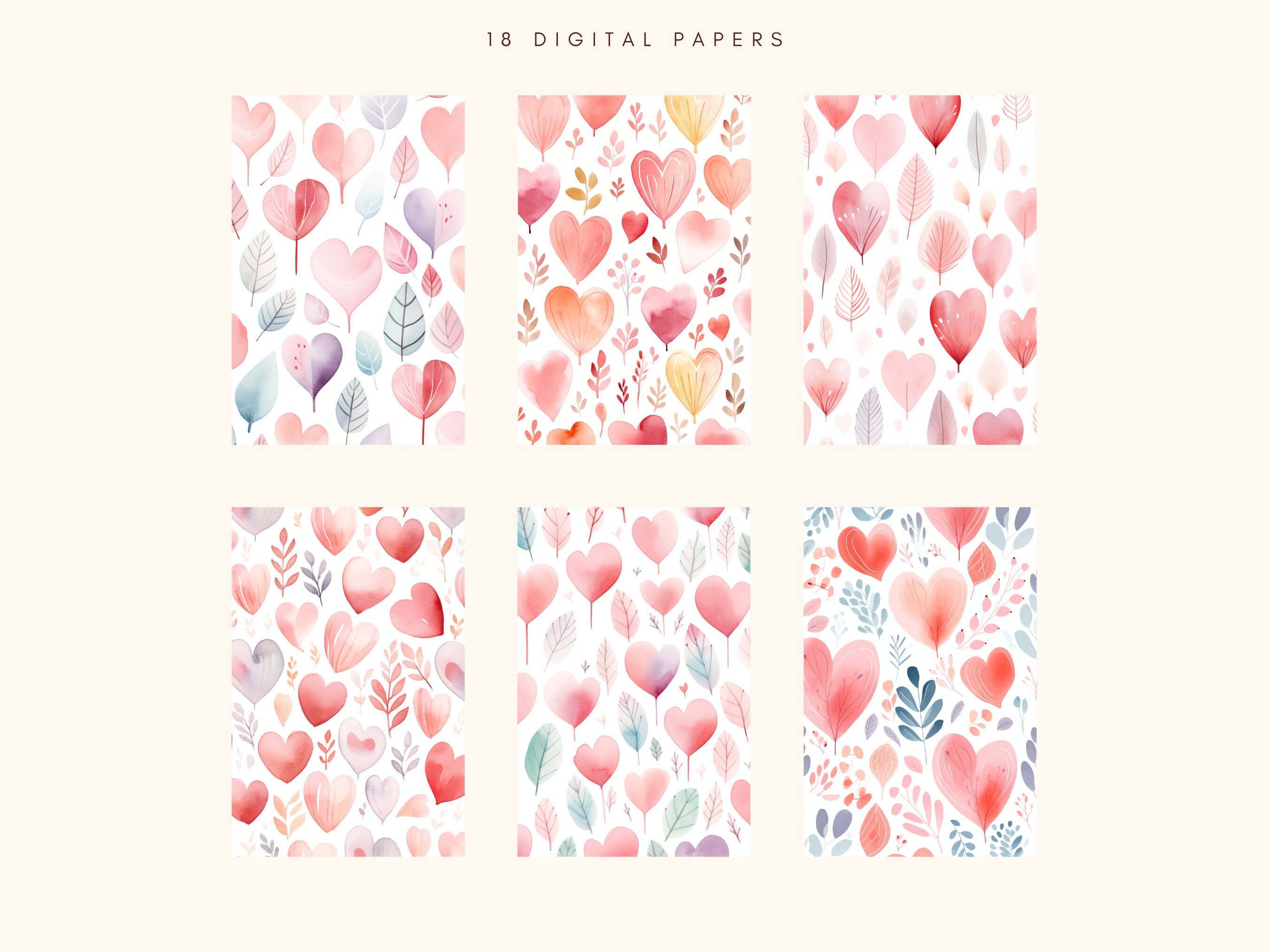 Sweet Heart Digital Paper Digital Paper Pack Scrapbook Paper Watercolor ...