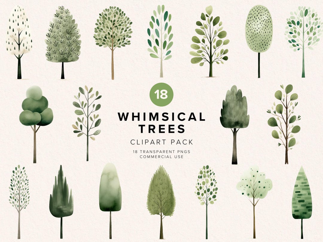 Watercolor Trees Clipart | Whimsical Trees Clip Art | Greeting Card ...