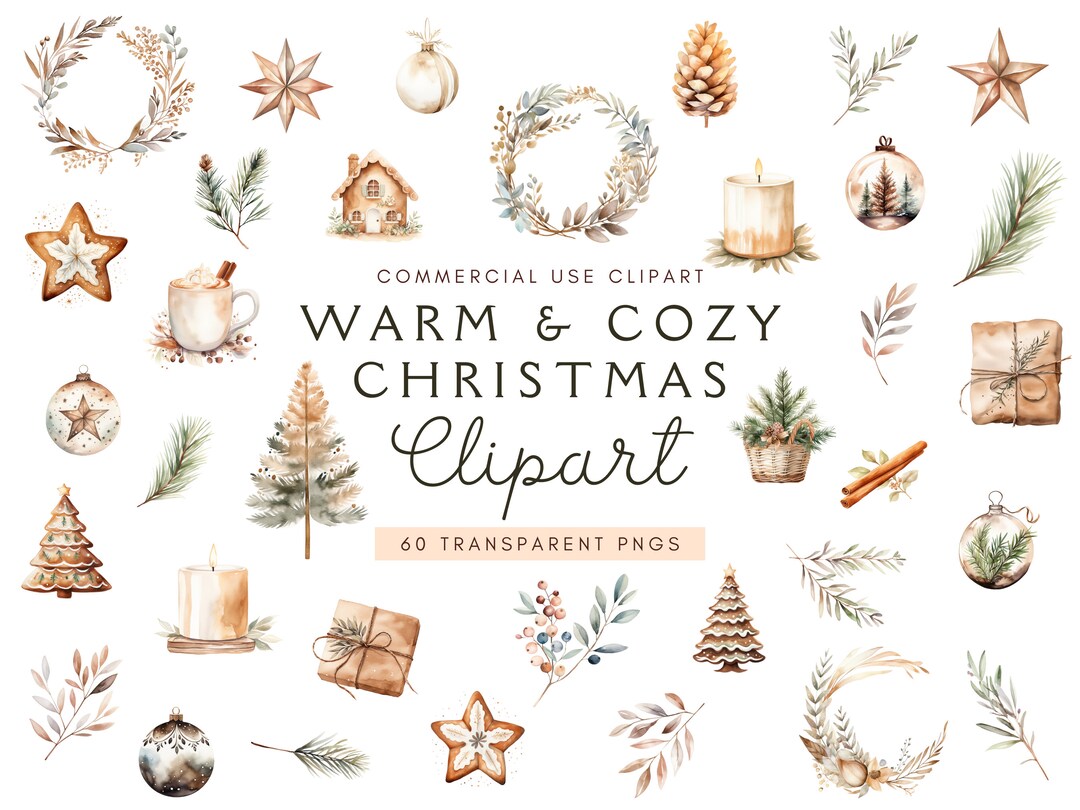Cozy Christmas Clipart Watercolor Clipart Commercial Use Xmas Clipart ...