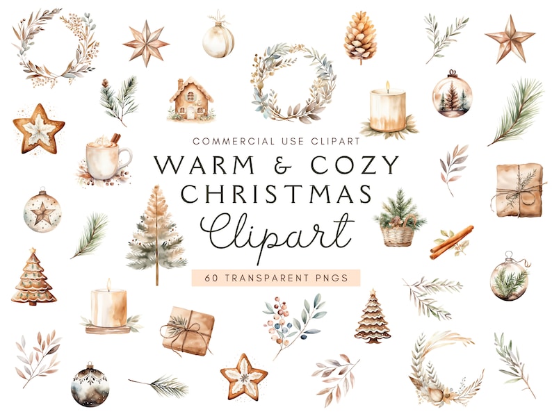Cozy Christmas Clipart Watercolor Clipart Commercial Use Xmas Clipart ...