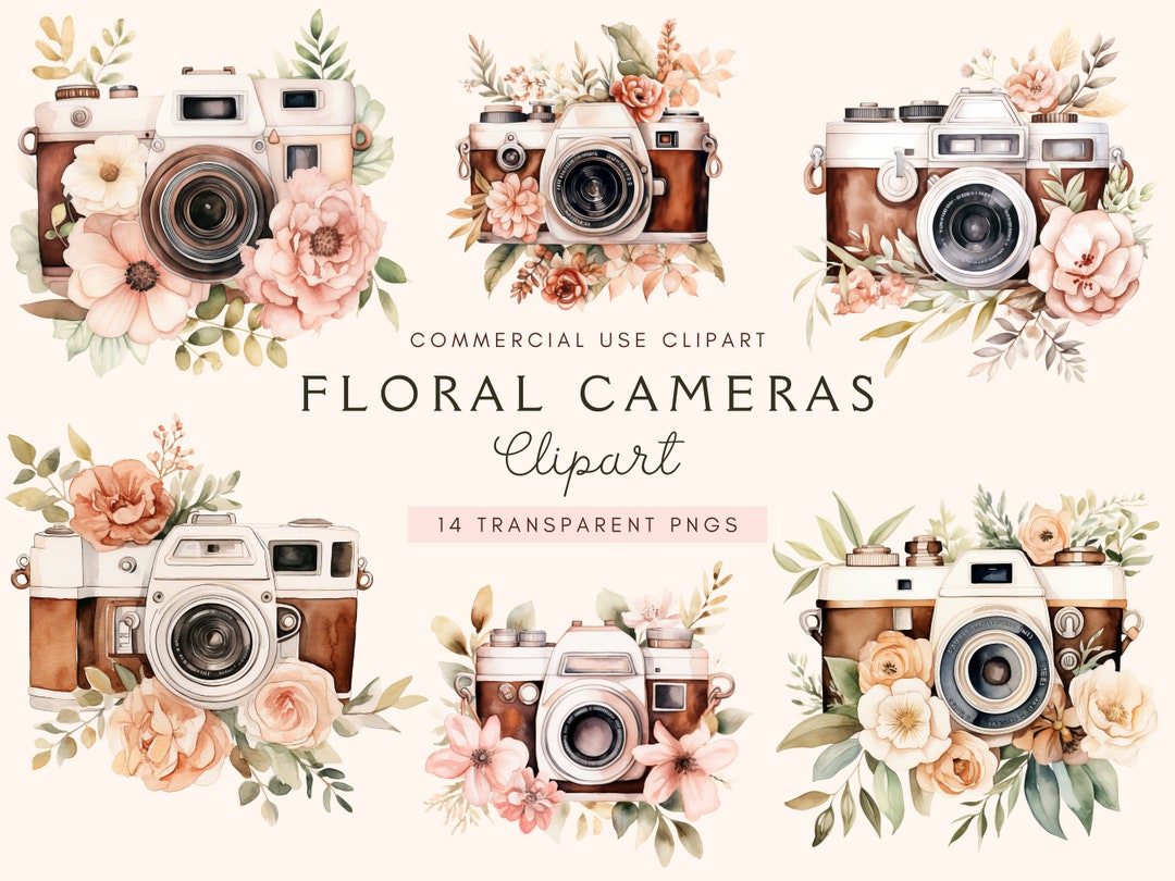 Floral Camera Clipart | Photographer | Photography Logo | Vintage ...