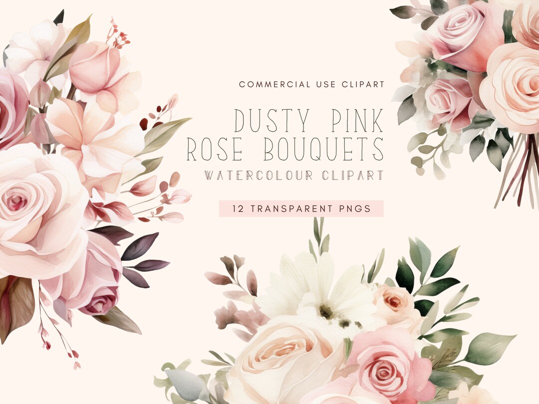 Dusty Rose Floral Clipart | Watercolor Flowers | Invite Wedding | Roses ...