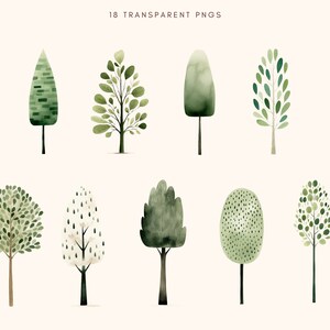 Watercolor Trees Clipart | Whimsical Trees Clip Art | Greeting Card ...