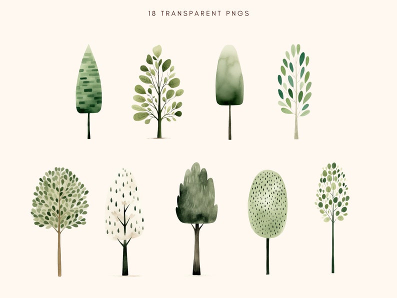 Watercolor Trees Clipart | Whimsical Trees Clip Art | Greeting Card ...