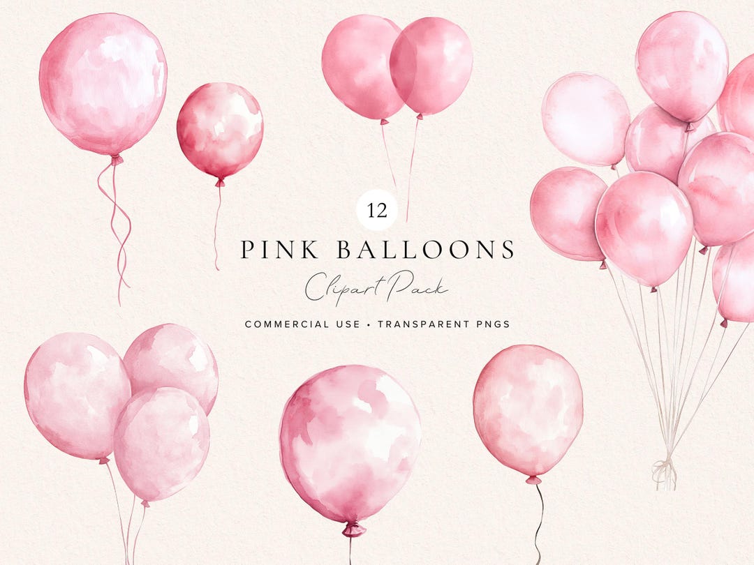 Watercolor Pink Balloon Clipart | Baby Shower | Birthday Decorations ...