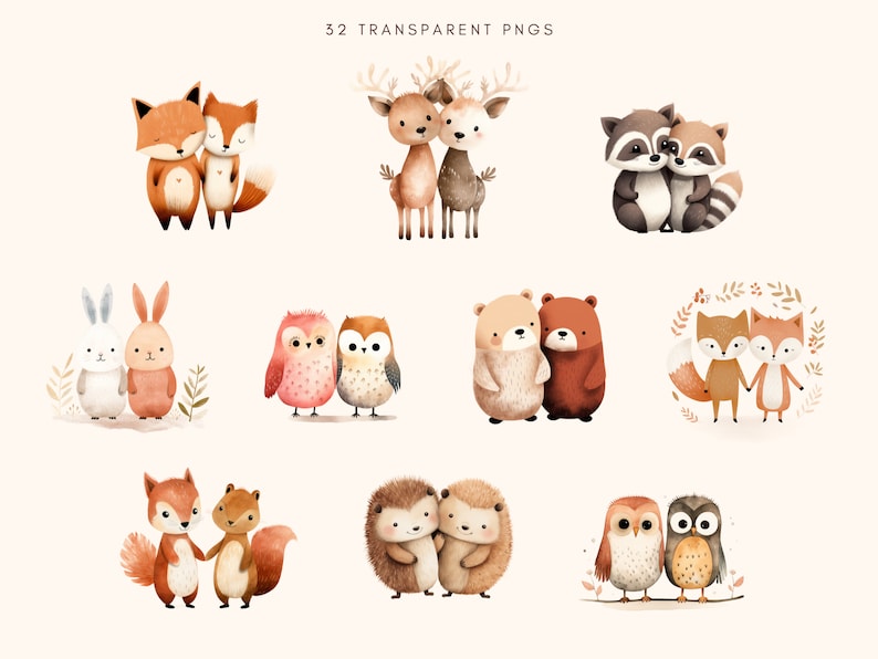 Valentine Animal Couple Clipart Sweet Woodland Animals Love Romantic ...