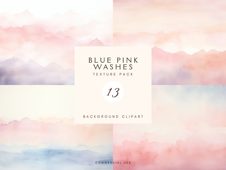 Watercolour Washes Pastel Clipart | Blue Pink | Background Texture ...