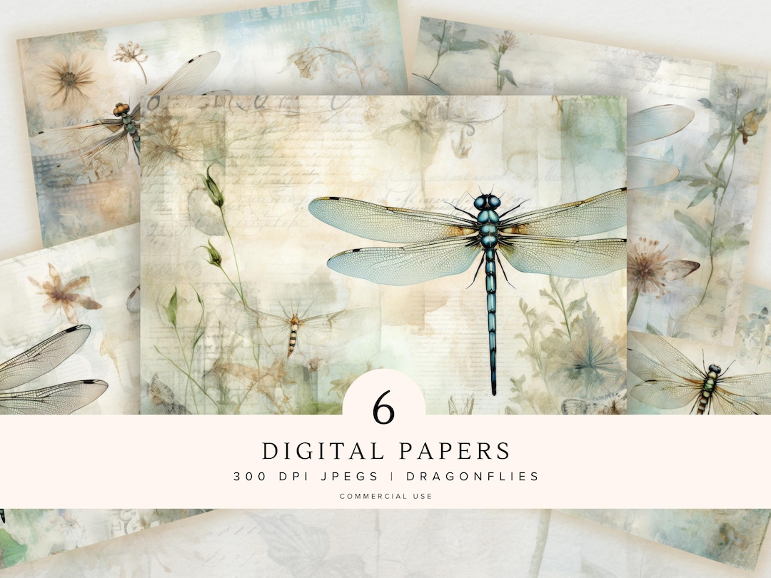 Dragonfly Digital Paper, Scrapbook Papers | Watercolor Scrapbook Papers ...