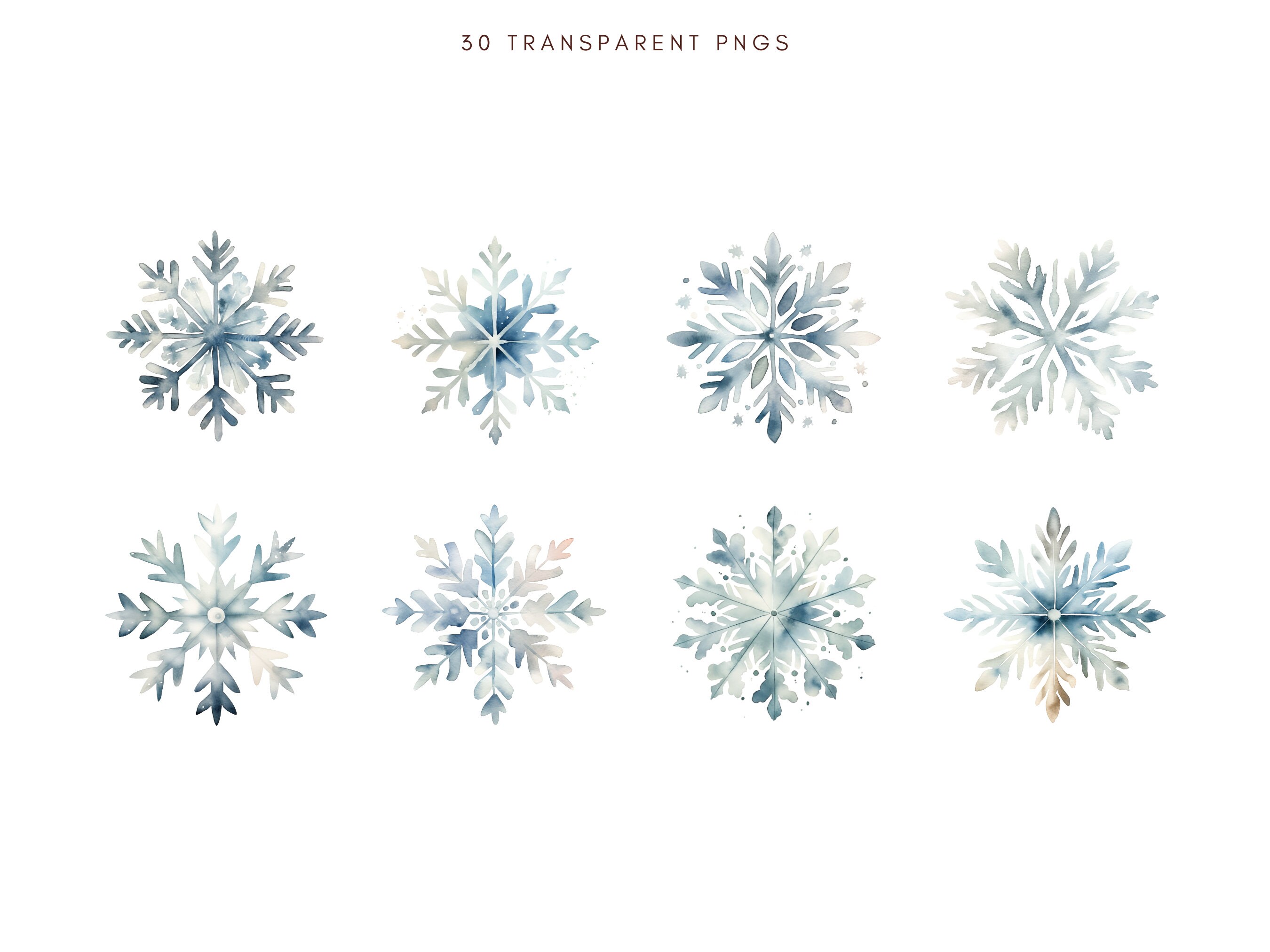 Snowflake Clipart Bundle Watercolor Clipart Snow Holiday Clipart Winter ...