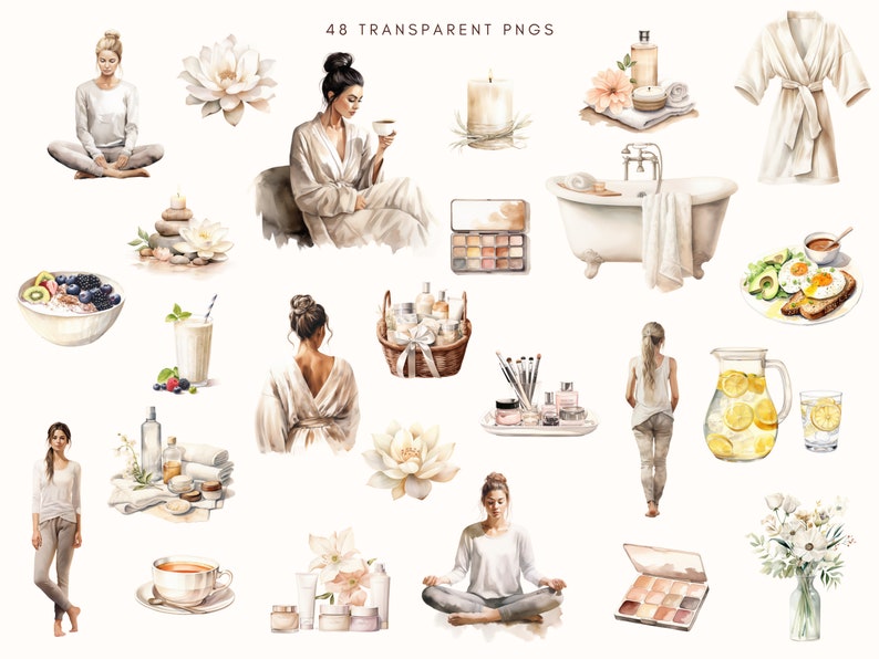 Spa Day Clipart | Self Care Clip Art | Watercolor | Planner Girl | Junk ...
