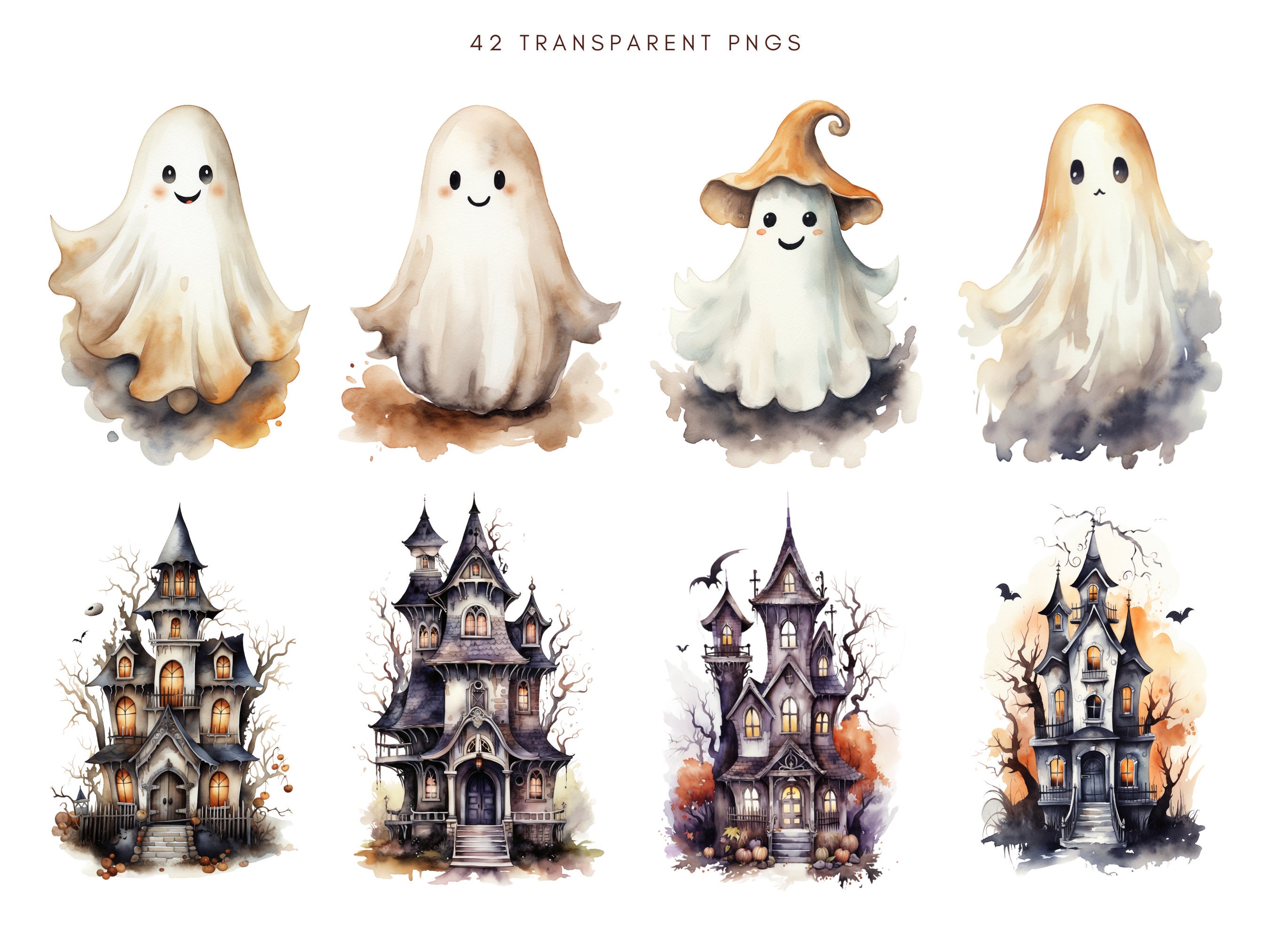Cute Halloween Clipart Set | Ghosts Spiders Witch Bats | Instant ...