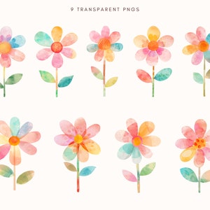 Bright Floral Clipart | Watercolor Rainbow Flowers | Colorful Flowers ...