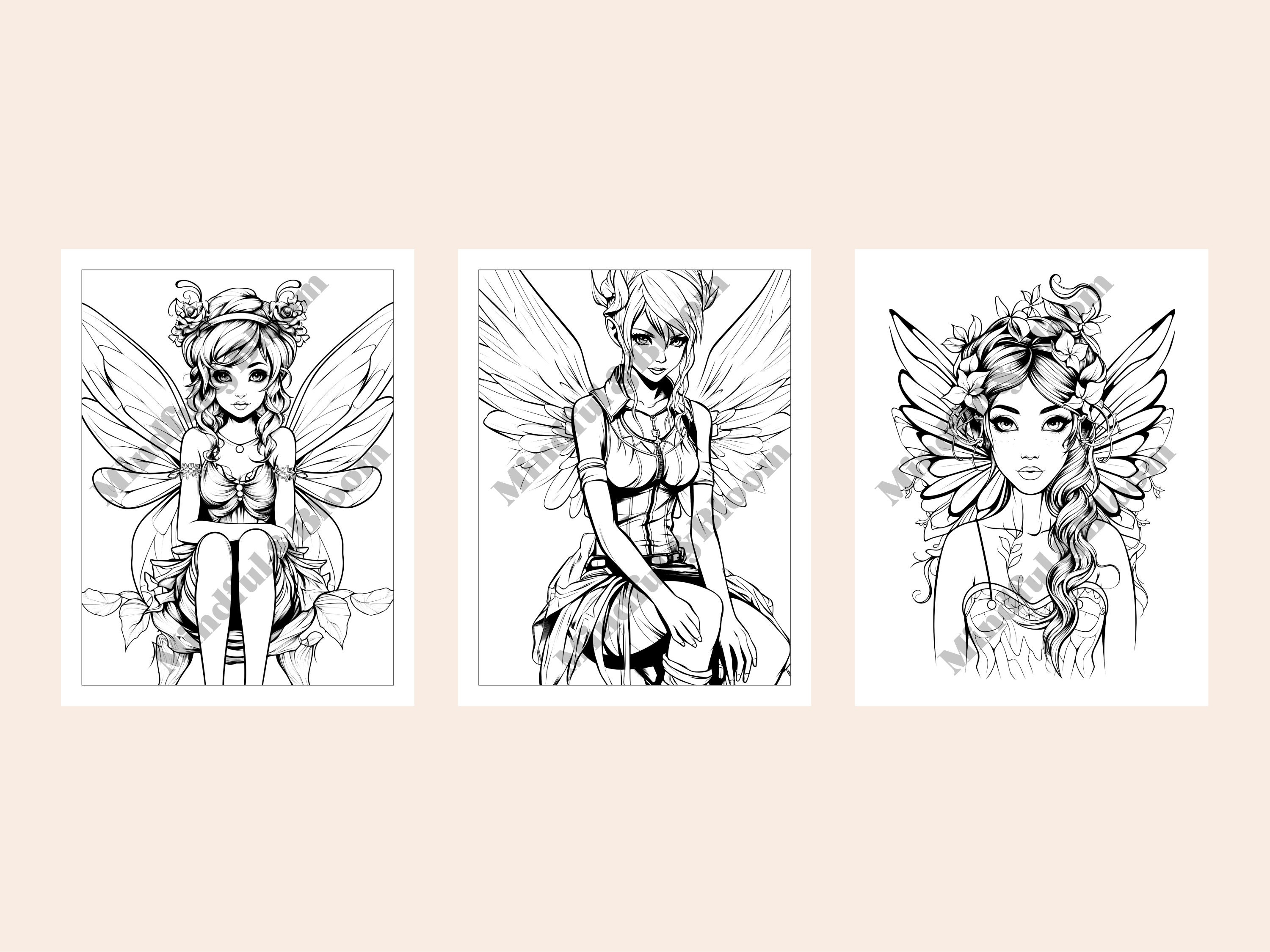 Printable Mindfulness Coloring Book Cute Fairies 30 Coloring Pages ...