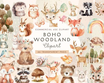 Cute Baby Woodland Animals Clipart Bundle Forest Animals JPG Watercolor ...