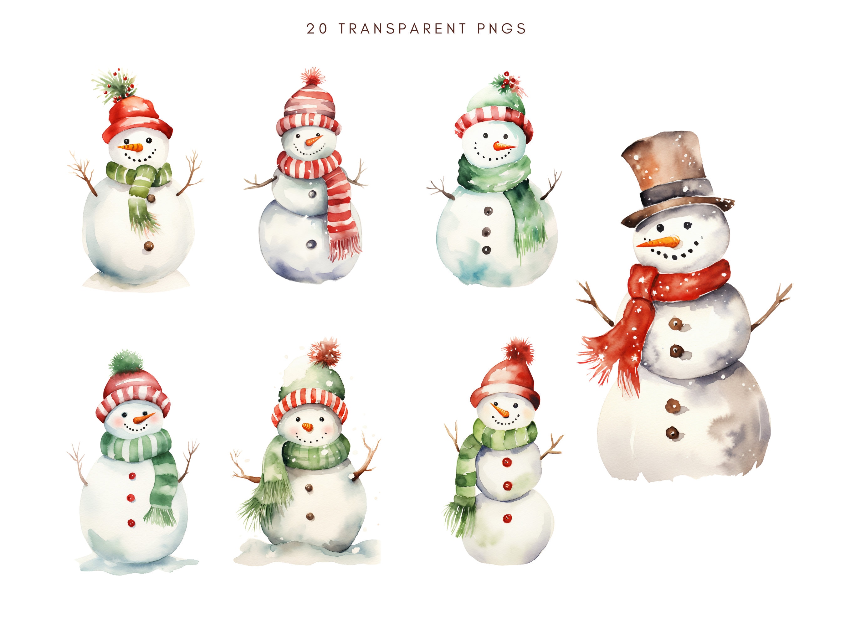 Watercolor Christmas Snowman Clipart, Cute Snowman Clip Art, Holiday ...