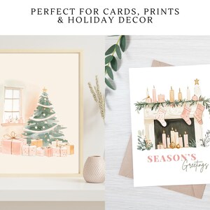 Christmas Cottage Clipart | Cozy Holiday PNG Set | Neutral Watercolor ...