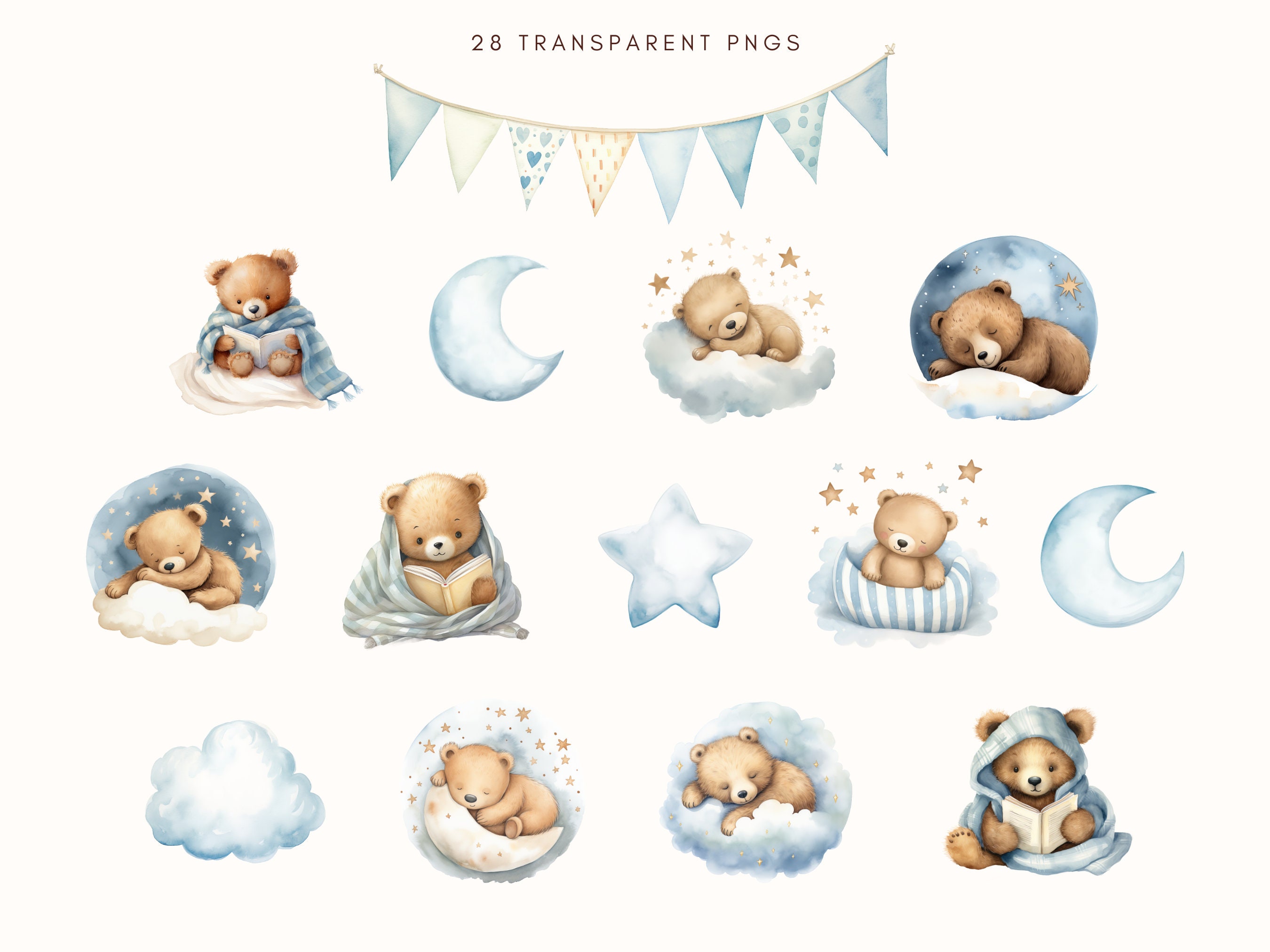Sleeping Teddy Bears Clipart | Blue | Teddy Bear Clip Art | Baby Bear ...