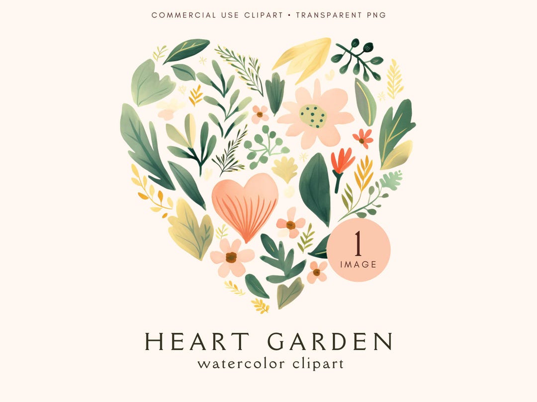 Heart Garden Clipart | Watercolor Florals Clipart Png | Digital Paper ...