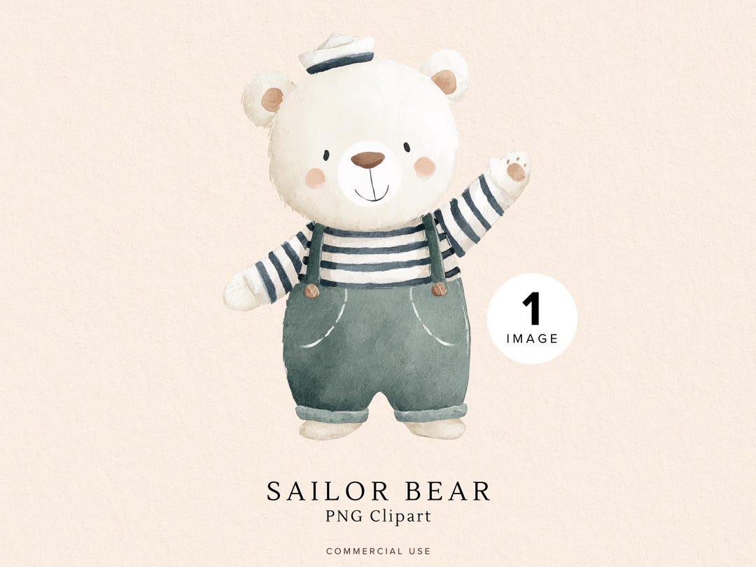 Sailor Teddy Bear Clipart | Cute Nautical PNG | Watercolor Art | Baby ...