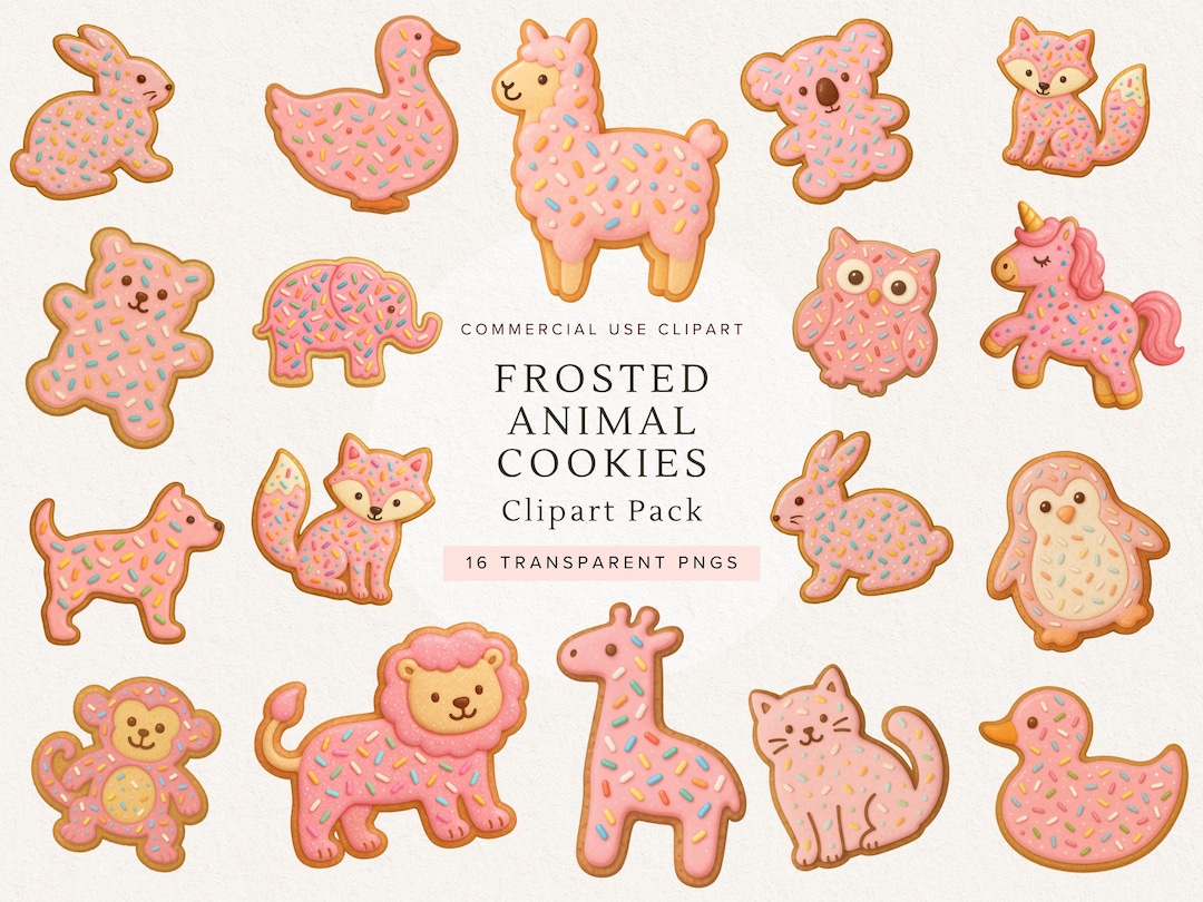 Frosted Animal Cookies Clipart | Iced Cookie PNG | Cute Pastel Pink ...