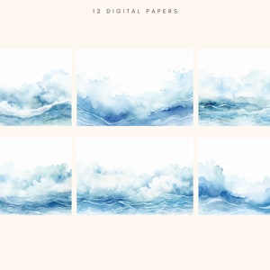 Ocean Waves | Watercolour Digital Paper Pack | Blue Pattern | Instant ...
