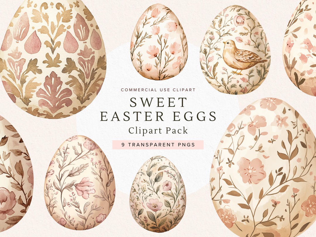 Easter Egg Clipart Set, Toile Pattern Eggs PNG, Cute Pastel Easter ...