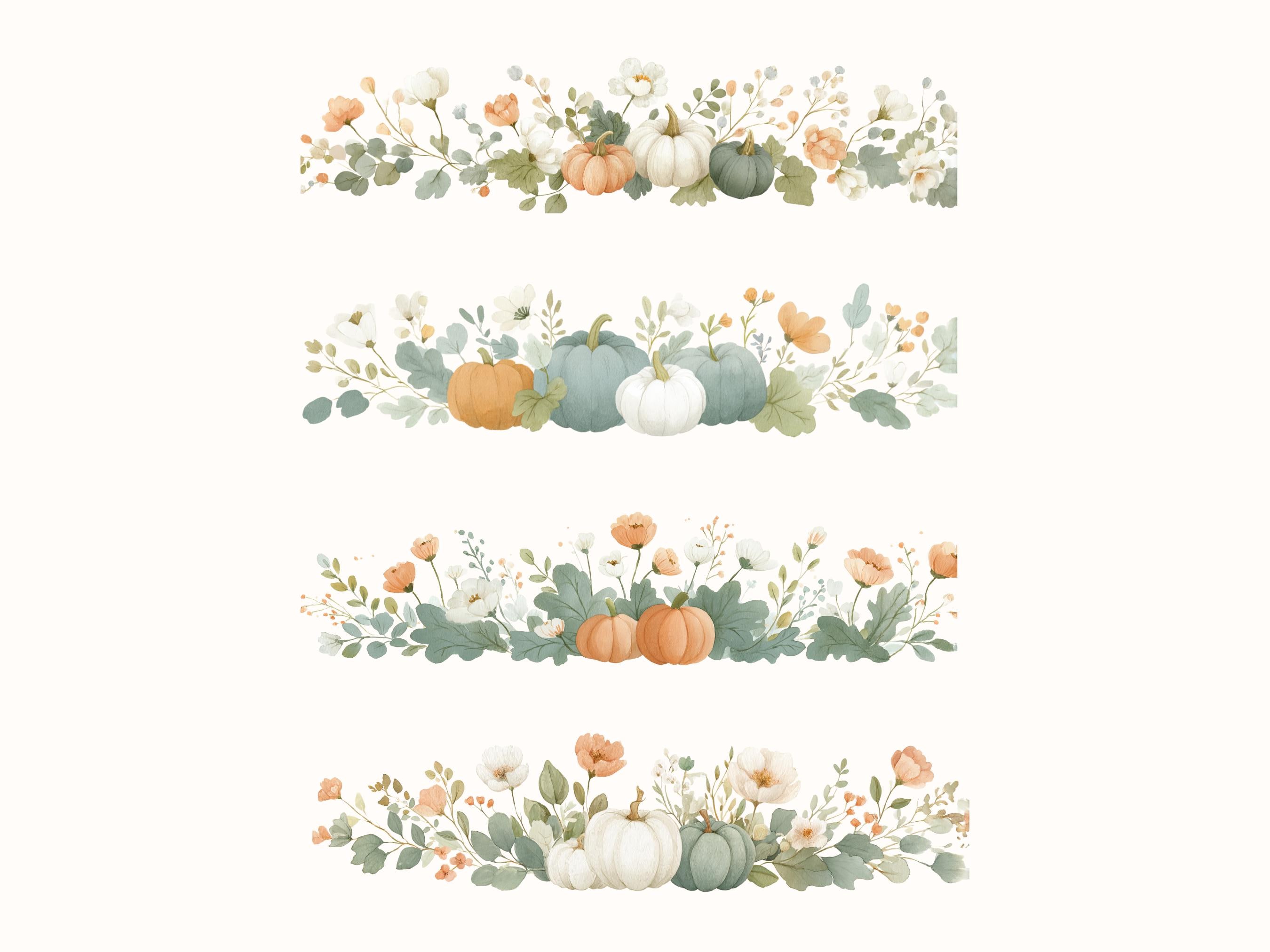 Watercolour Pumpkin Borders Clipart | Halloween | Cute Floral Pumpkins ...