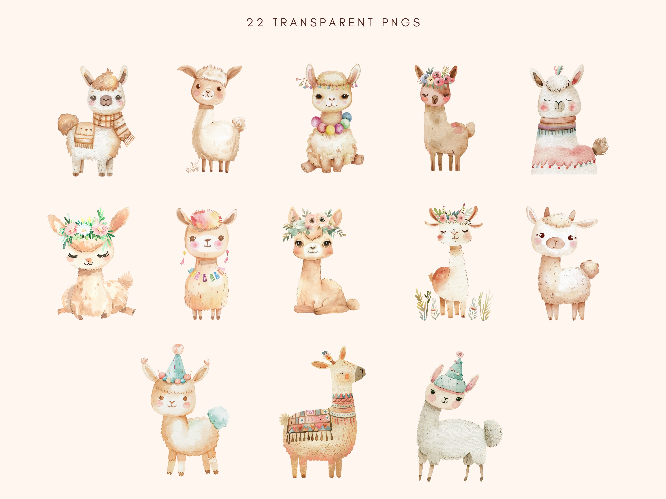 Baby Llama Clipart | Birthday Clip Art | Cute Animal Watercolor ...