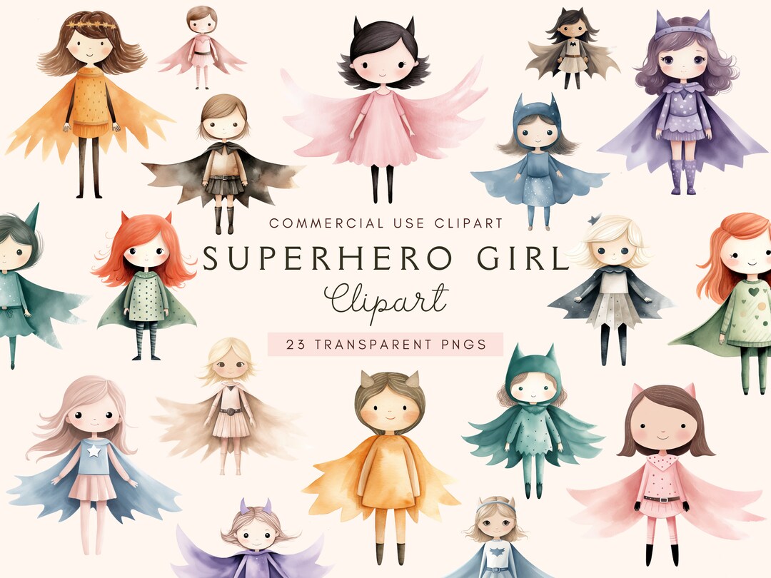 Superhero Girl Clipart Superhero Watercolor Clip Art Instant Download ...