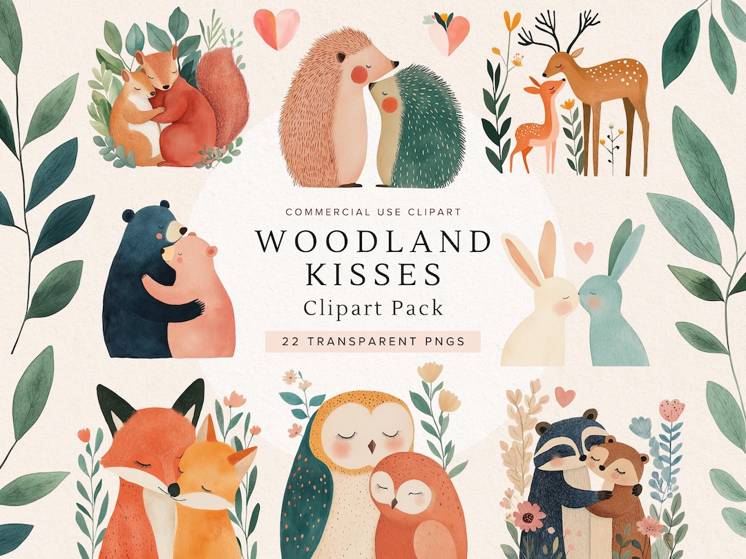 Valentines Day Clipart | Woodland Animals PNG | Cute Animal Kisses ...
