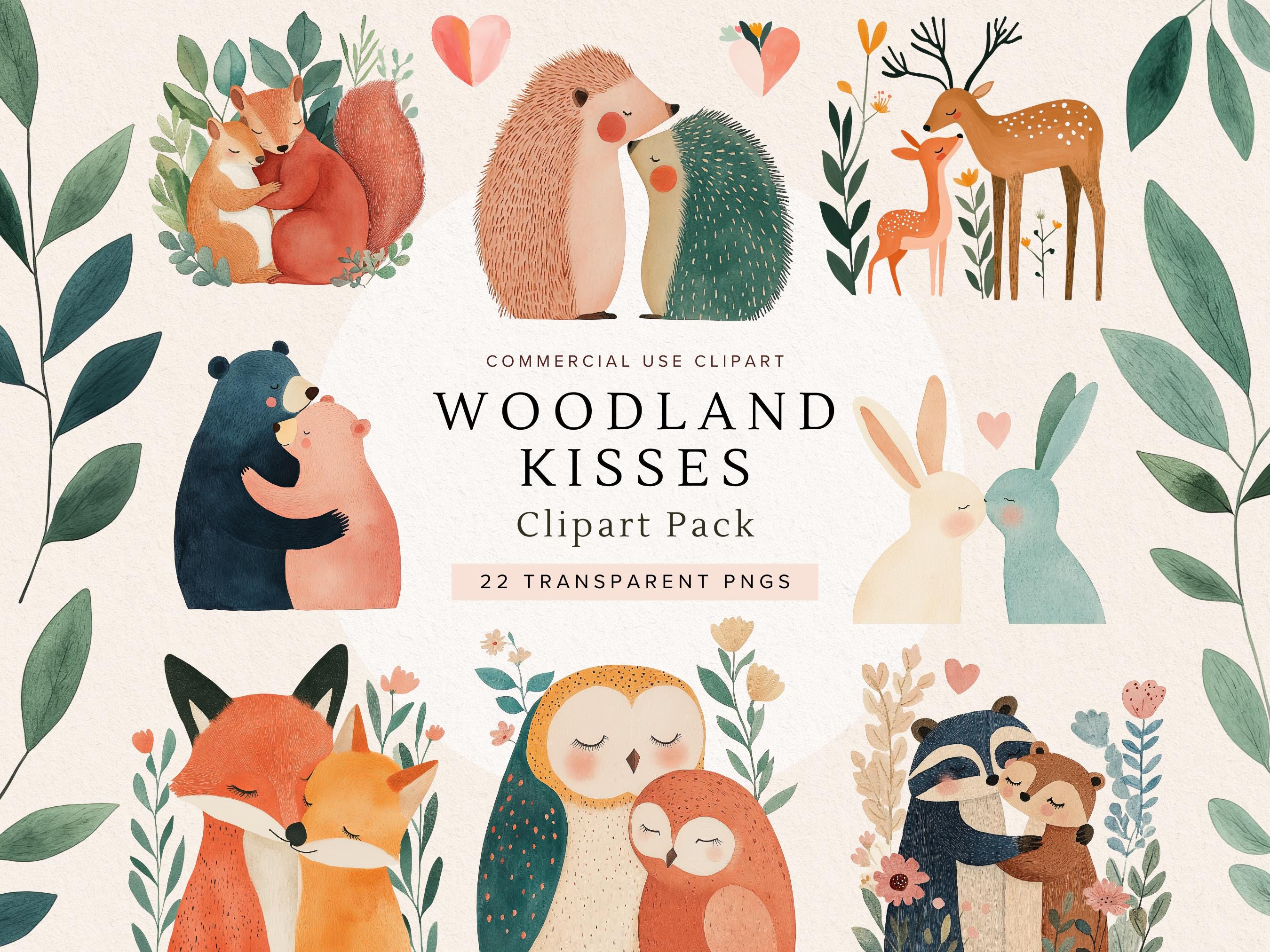 Valentines Day Clipart | Woodland Animals PNG | Cute Animal Kisses ...