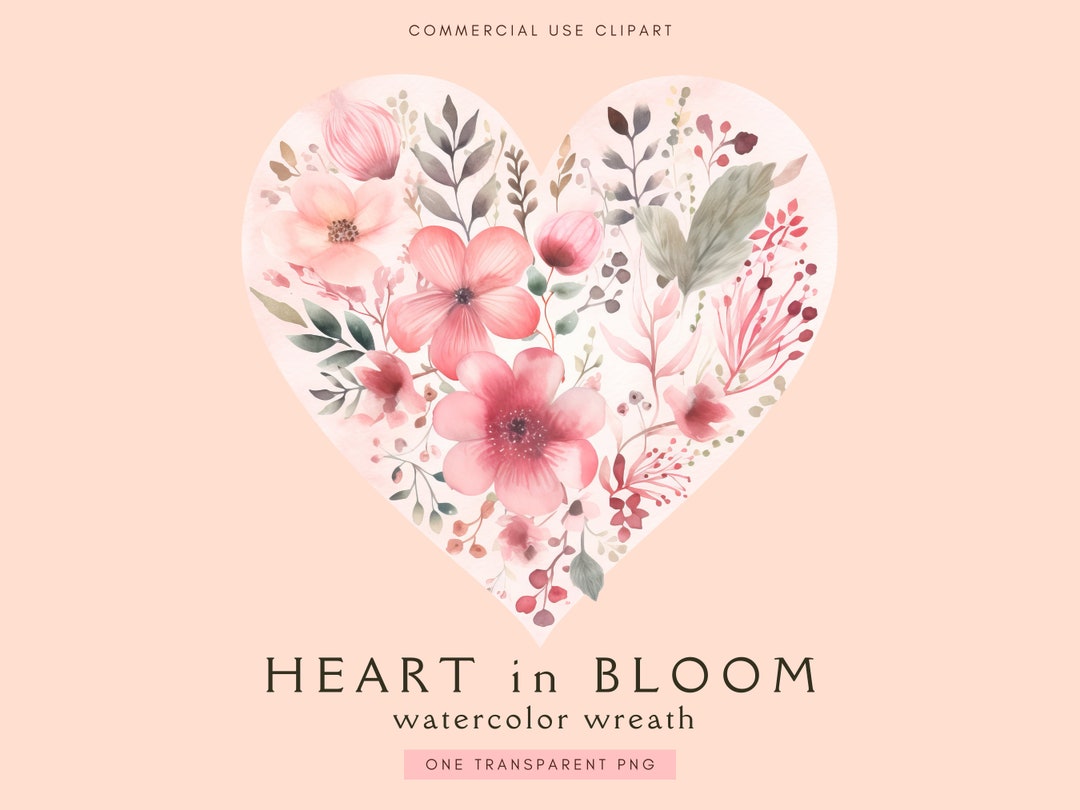 Watercolor Floral Heart Clipart | Hearts Clipart Png | Digital Paper ...