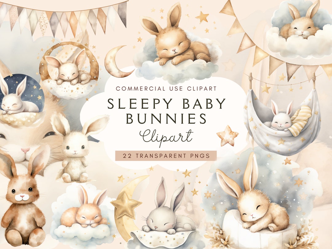 Sleeping Baby Bunnies Clipart | Cute Watercolor Bunny Png | Boho Bunny ...