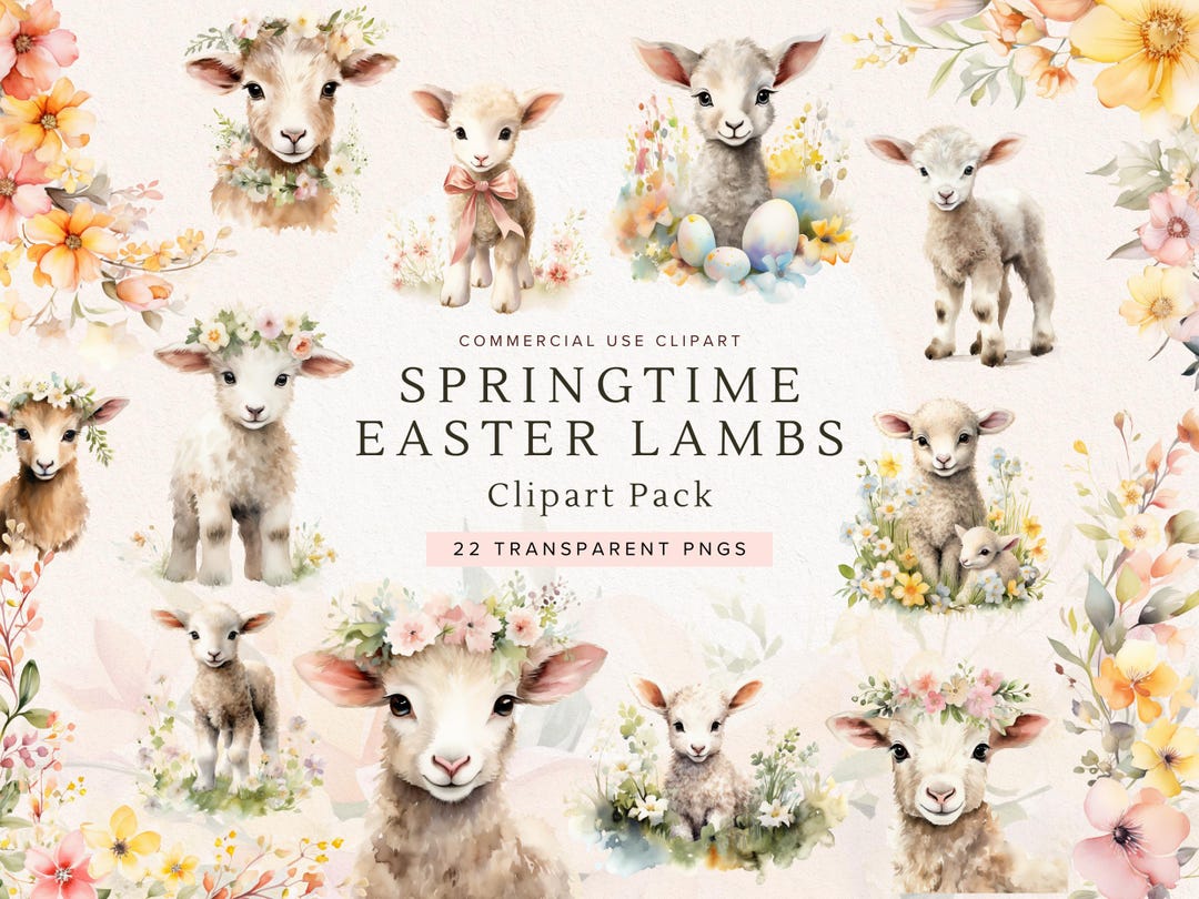 Easter Lamb Clipart | Watercolor Spring Florals | Vintage Easter Png ...
