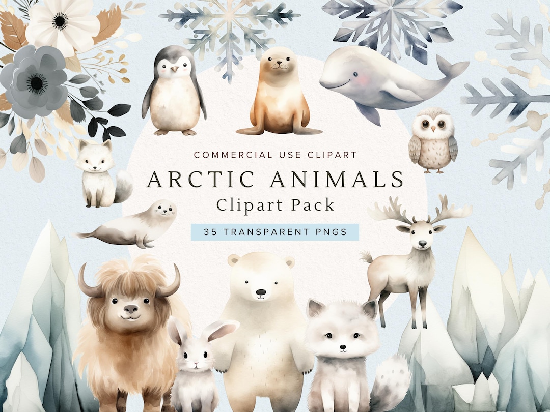 Cute Arctic Animals Clipart | Watercolor Cozy Winter | Nursery Decor ...