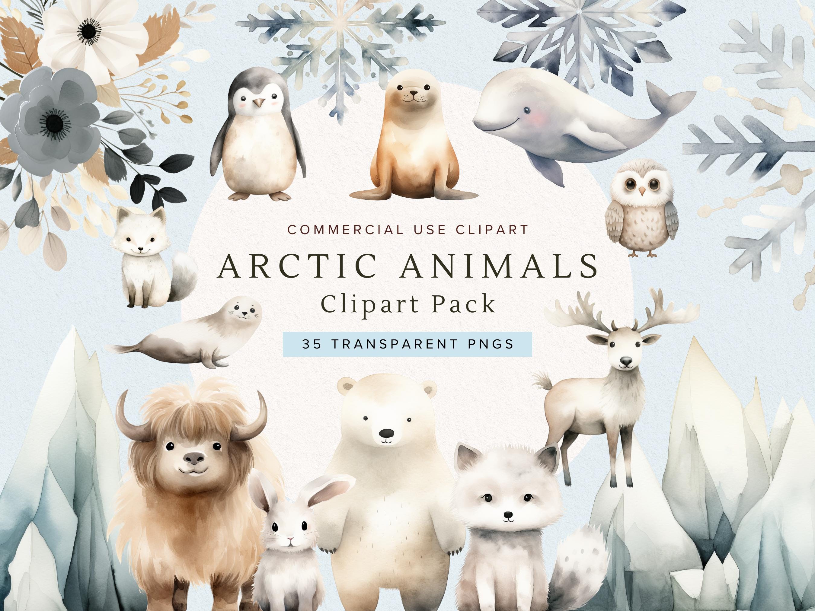 Cute Arctic Animals Clipart | Watercolor Cozy Winter | Nursery Decor ...