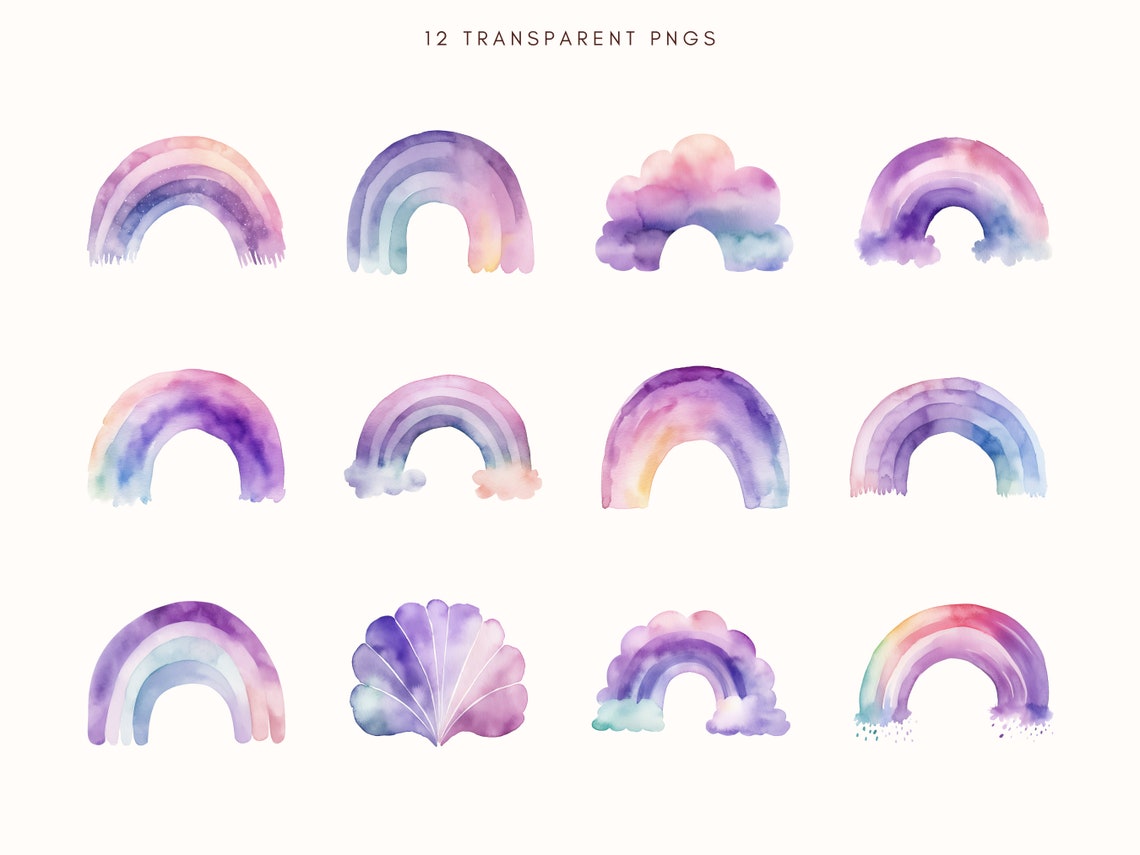 Boho Rainbow Clipart Purple Rainbow Png File Boho Clip Art Pastel Boho ...