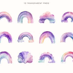 Boho Rainbow Clipart Purple | Rainbow Png File | Boho Clip Art | Pastel ...