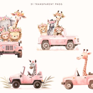 Pink Safari Animals Clipart | Baby Girl Clipart Png | Safari Nursery ...
