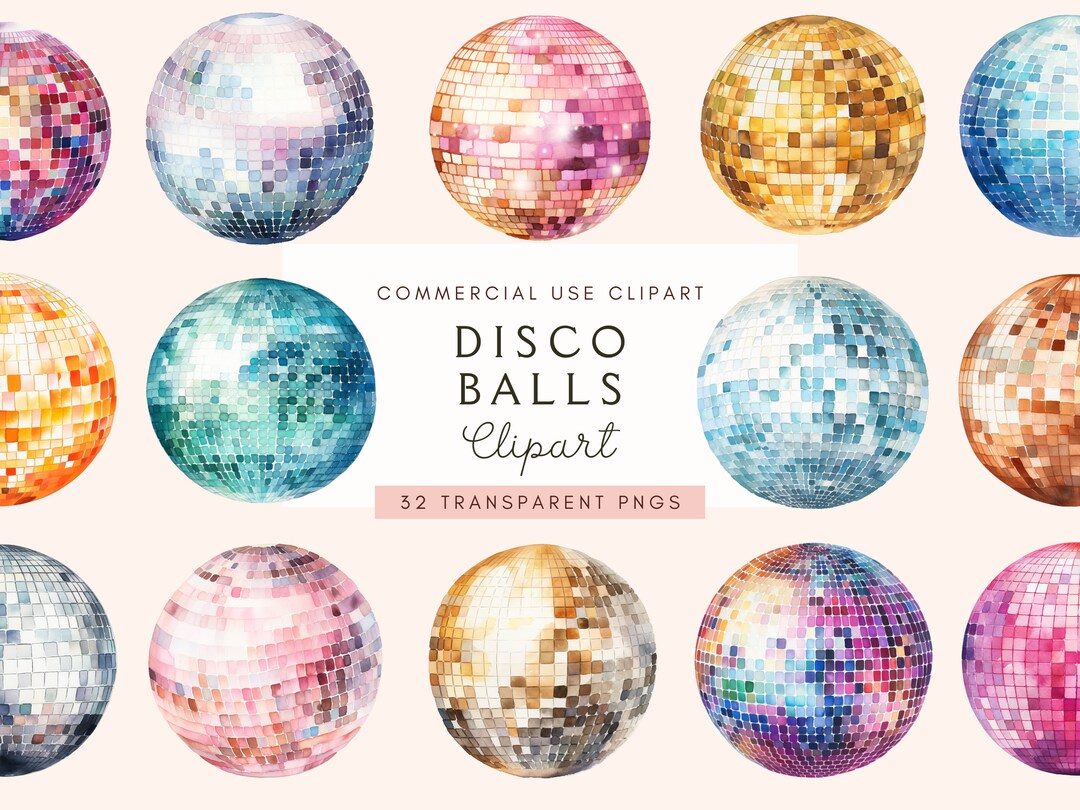 Watercolor Disco Ball Clipart | Clip Art Bundle | Retro Club Party ...