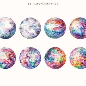 Watercolor Disco Ball Clipart | Clip Art Bundle | Retro Club Party ...