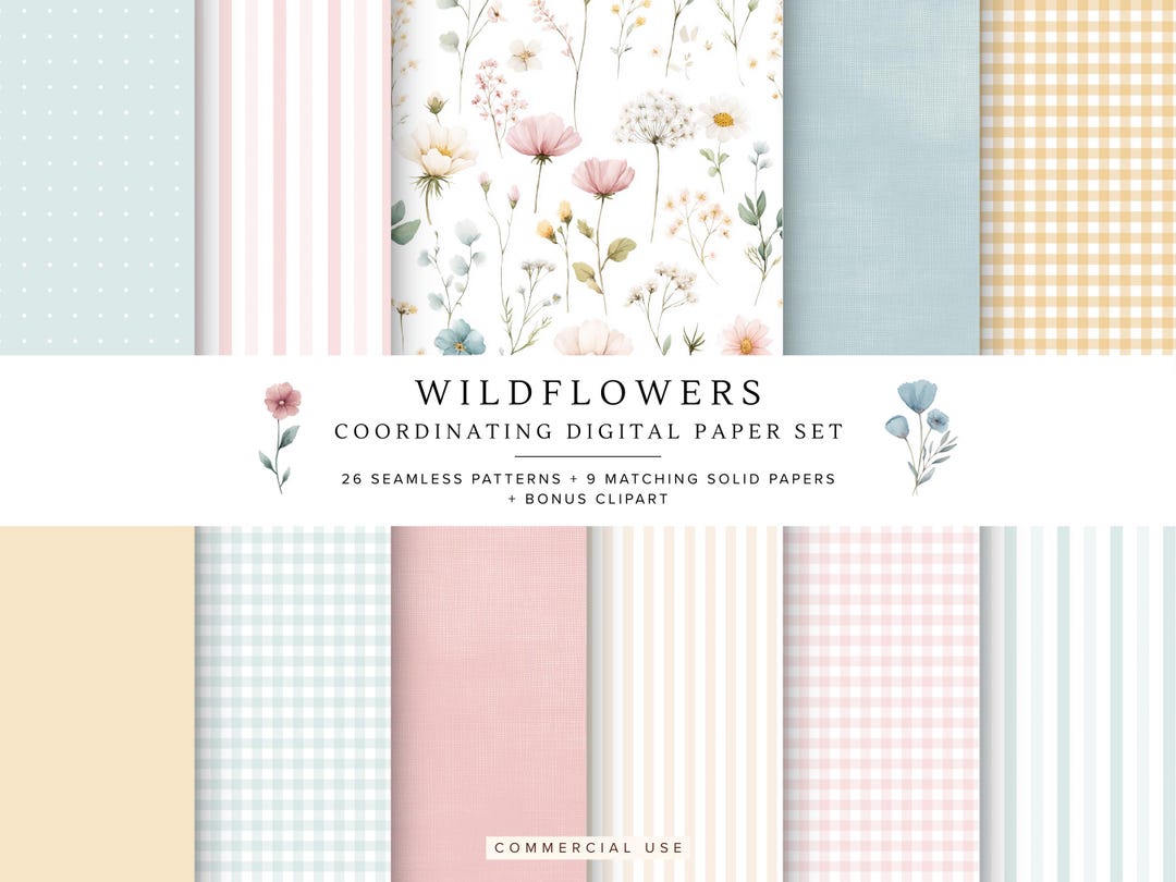 Seamless Pattern Wildflowers Pastel | Boho Floral Digital Paper ...