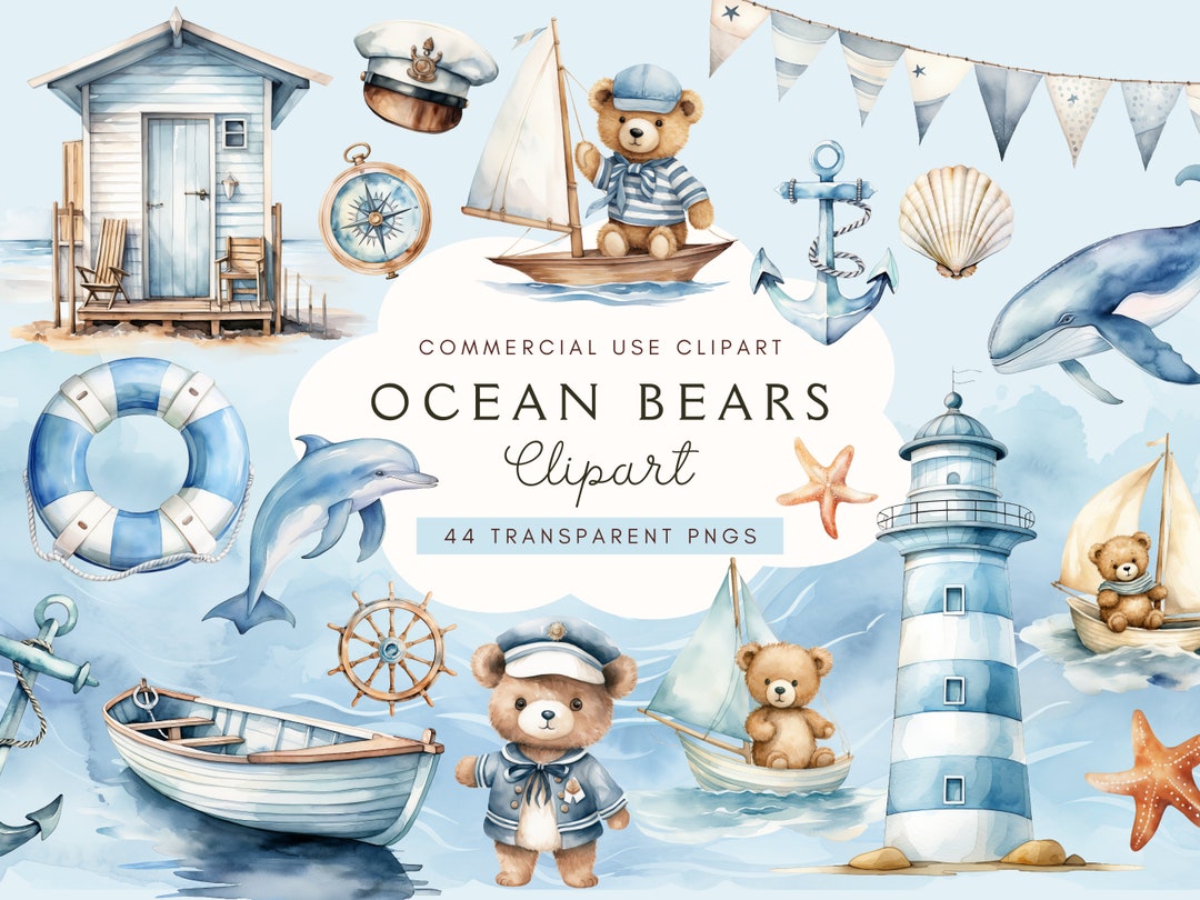 Cute Sailor Teddy Bear Clipart | Nautical Nursery | Under the Sea ...