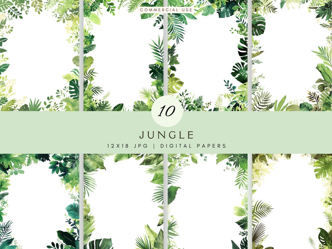 Jungle Theme Digital Papers Background | Tropical Watercolor Bundle ...