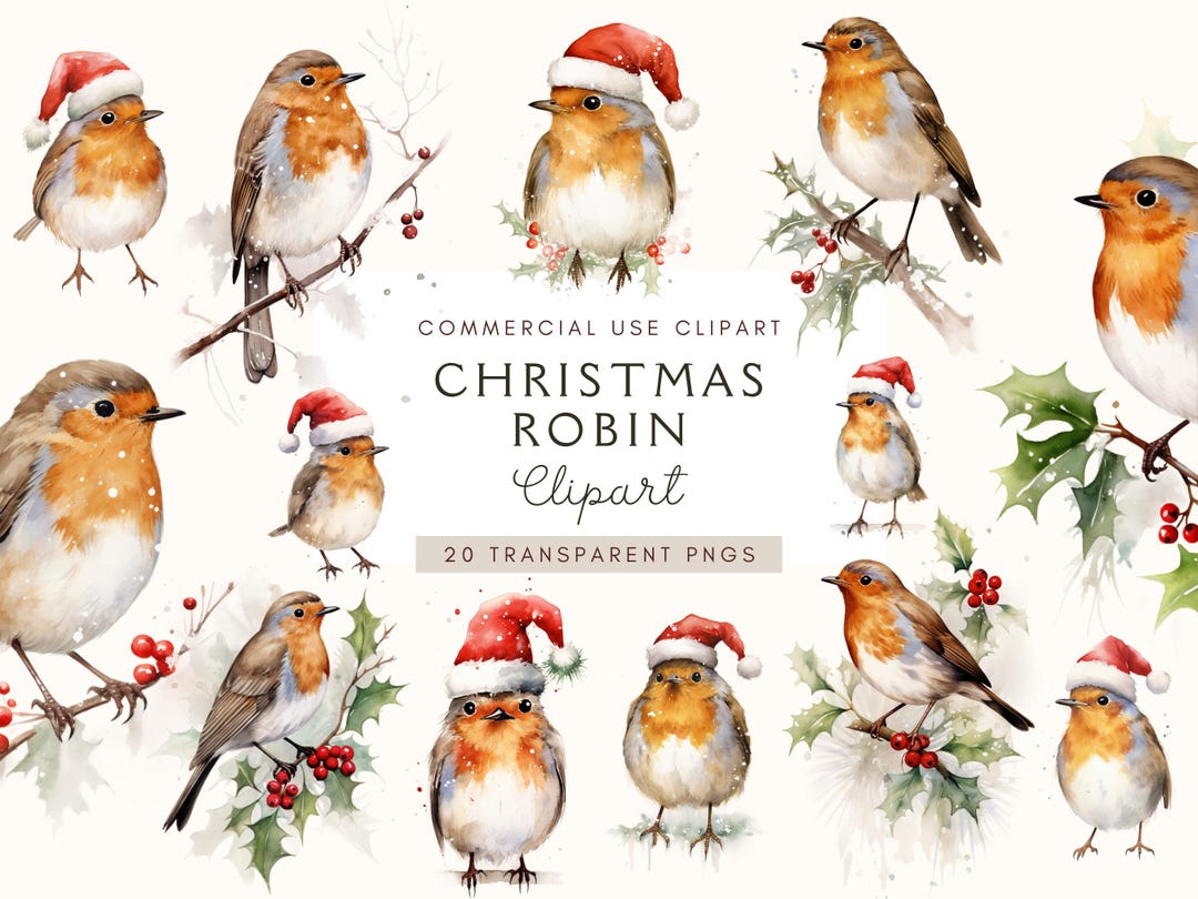 Watercolour Christmas Robin Clipart | Holiday Decor | Paper Craft ...