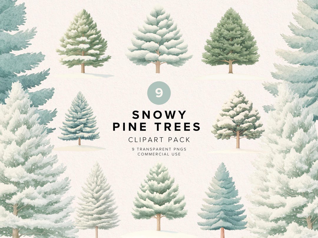 Snowy Pine Tree Clipart | Watercolor Christmas Trees | Winter Pine ...