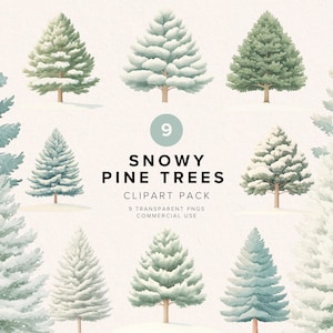 Snowy Pine Tree Clipart | Watercolor Christmas Trees | Winter Pine ...